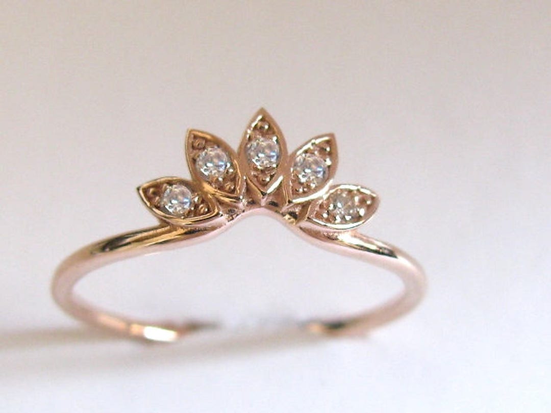 Crown Ring Diamond Rose Gold 14k Wedding Band Engagement - Etsy Canada