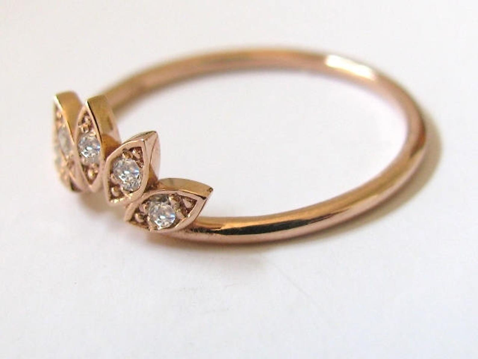 Crown Ring Diamond Rose Gold 14k Wedding Band Engagement | Etsy