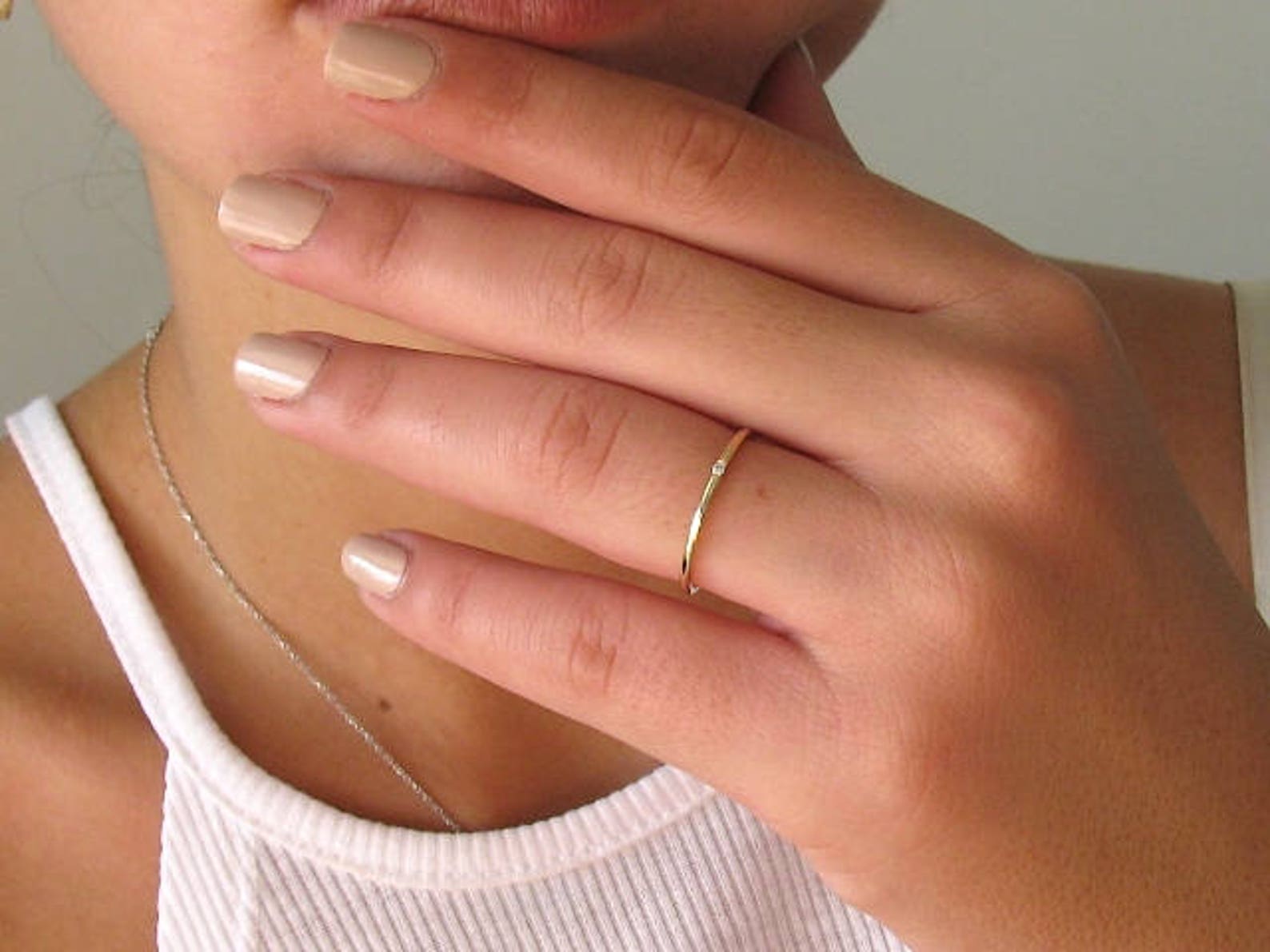 Simple Diamond Ring In 14k Solid Gold Simple Engagement Ring | Etsy