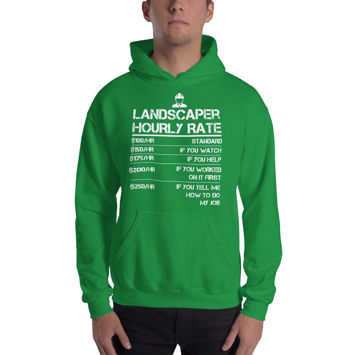 Landscaper Hourly Rate Funny Gift for Men Labor Rates Hooded Sweatshirt ...