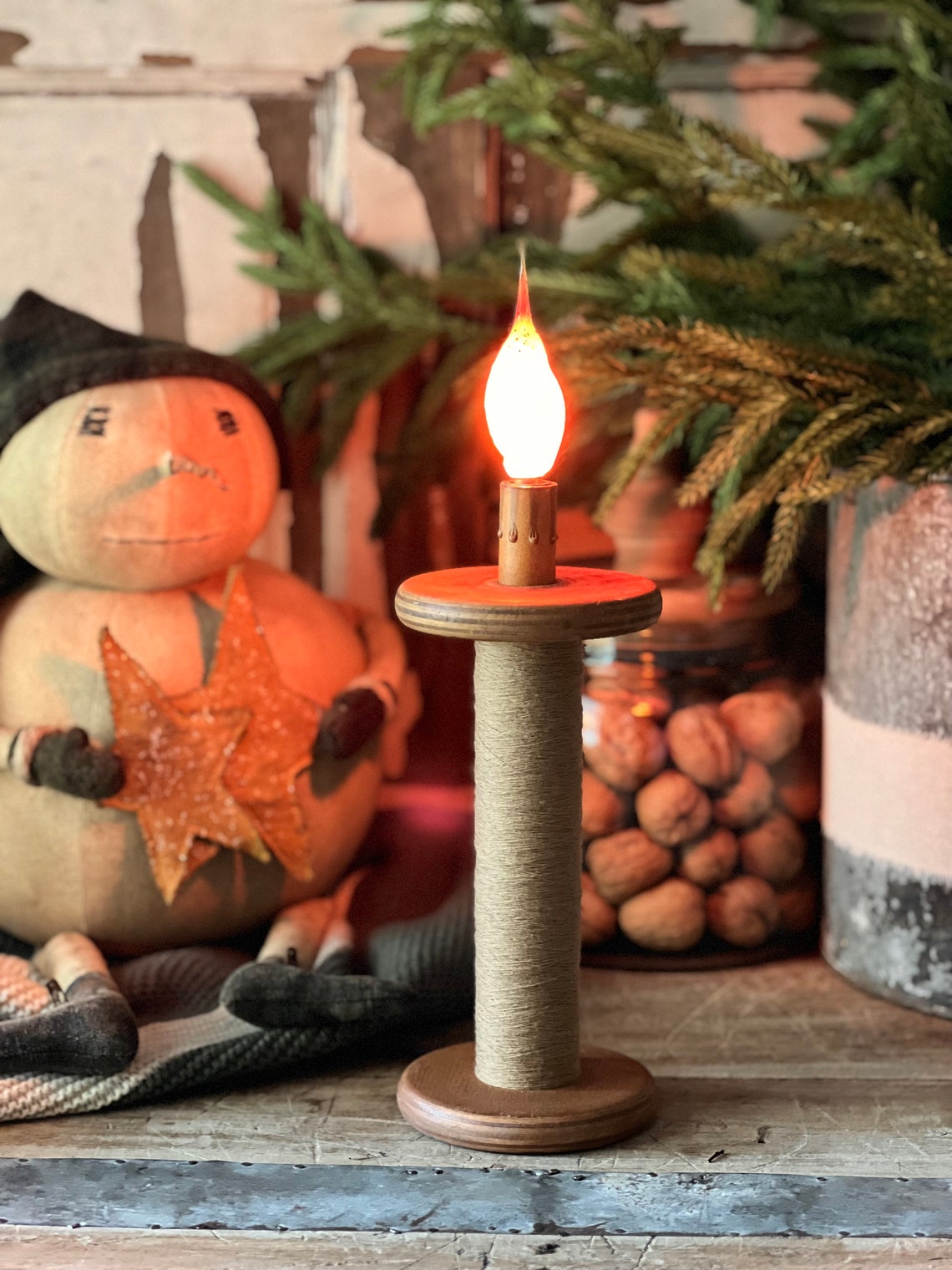 Tan Thread Wrapped Vintage English Spool Light Primitive - Etsy