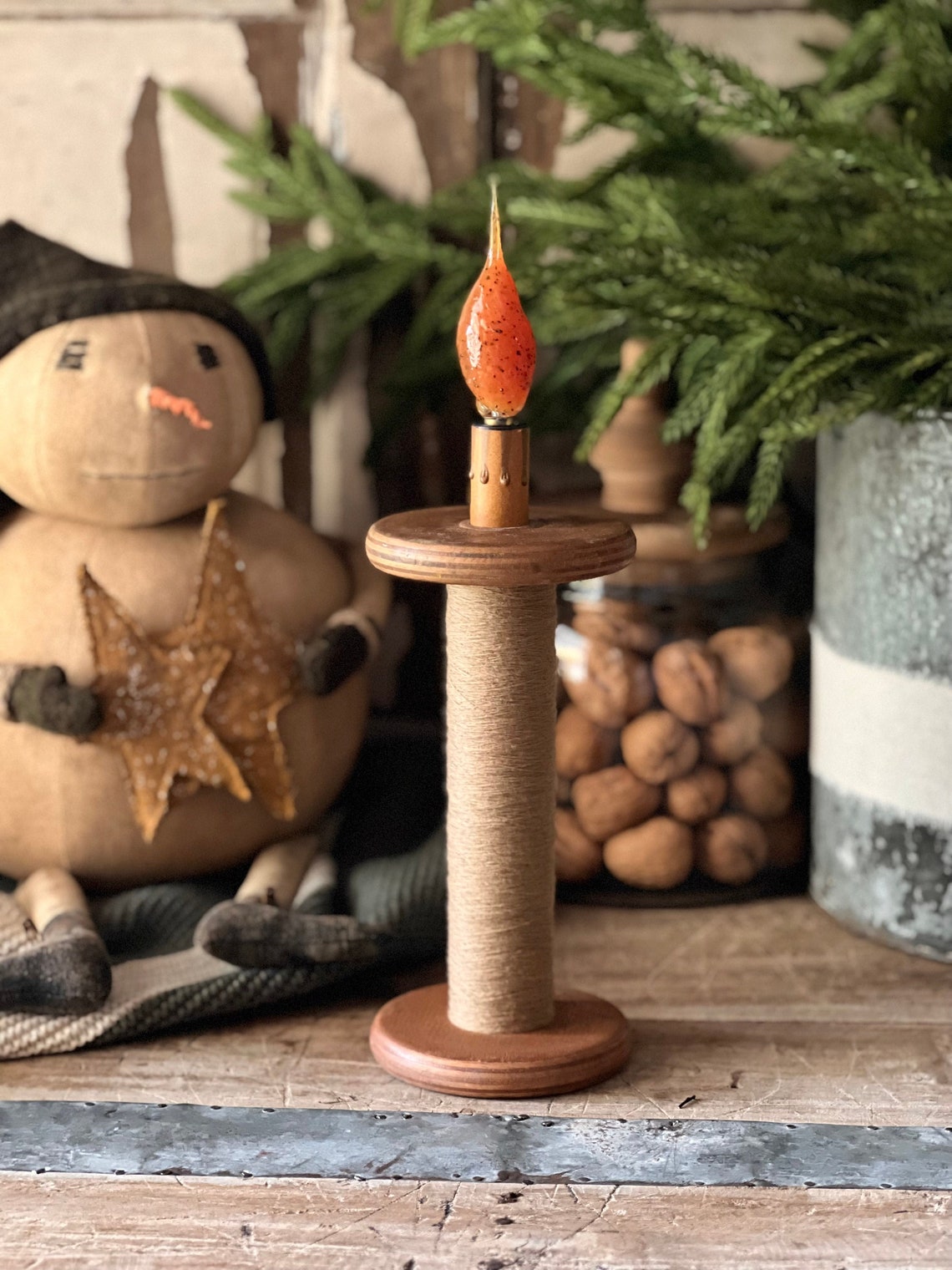 Tan Thread Wrapped Vintage English Spool Light Primitive - Etsy