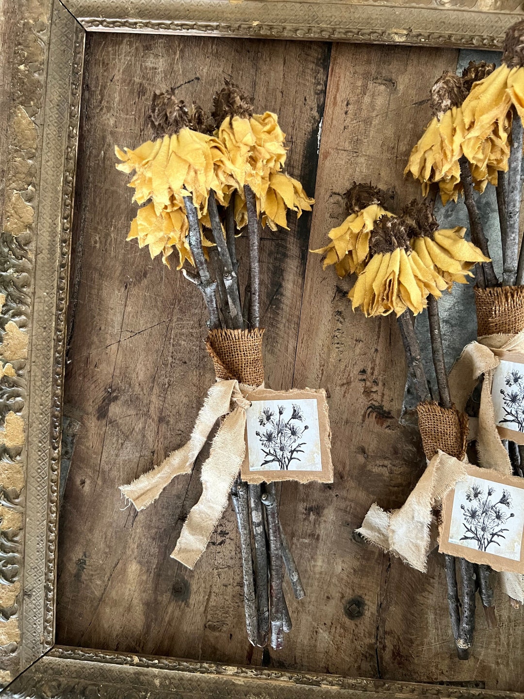 BOUQUET OF FIVE Yellow Primitive Flowers Primitive Flowers Primitive ...