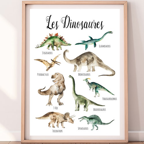 Les Dinosaures French Educative Downloadable Prints Watercolor - Etsy