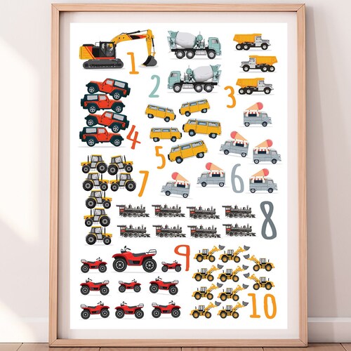 Cars Numbers Downloadable Prints Montessori Educational - Etsy