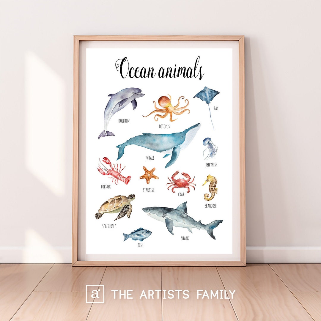 Ocean Animals Downloadable Prints Watercolor Montessori - Etsy