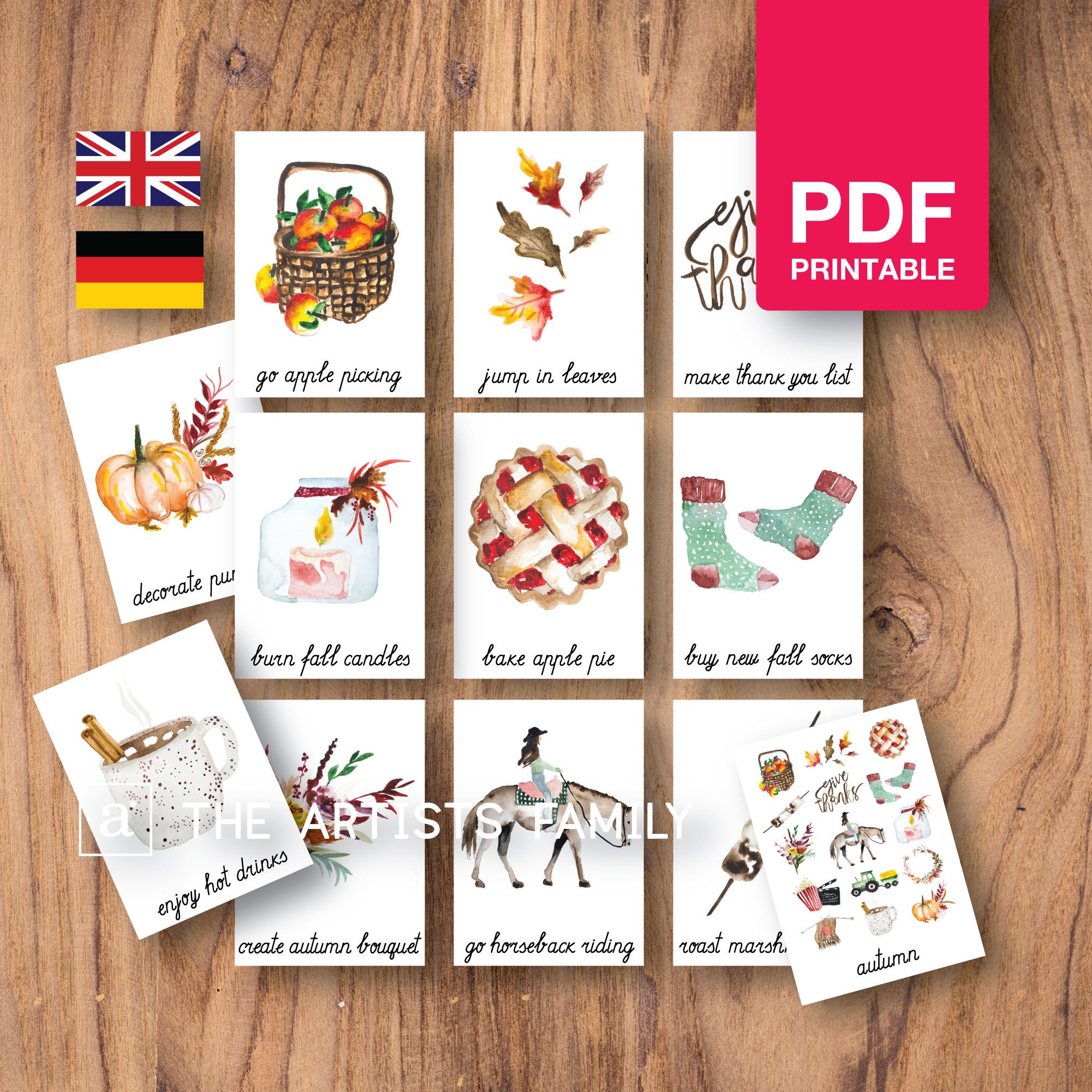 AUTUMN Cards Watercolor Montessori Nomenclature Flash 3 Parts - Etsy