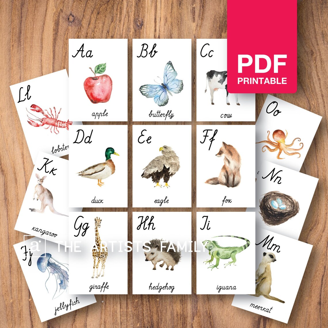 ALPHABET Cards Watercolor Montessori Flash Educational | Etsy