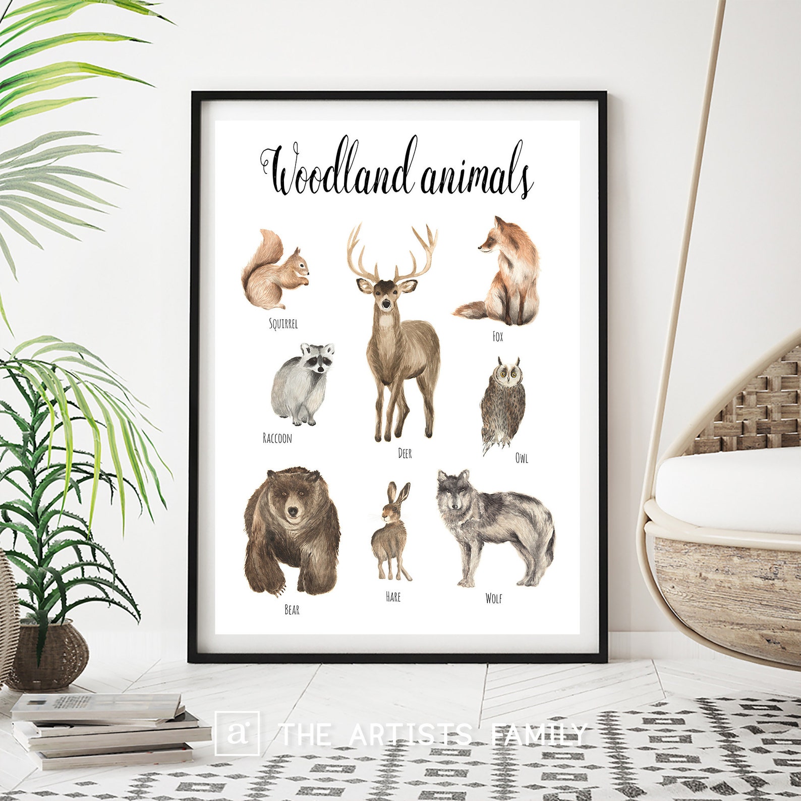 Woodland Animals Downloadable Prints Watercolor Montessori | Etsy