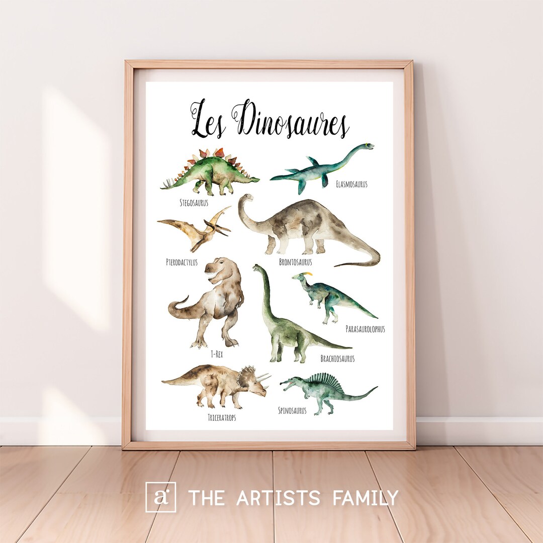 Les Dinosaures French Educative Downloadable Prints Watercolor - Etsy