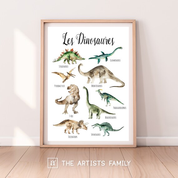 Les Dinosaures French Educative Downloadable Prints Watercolor | Etsy