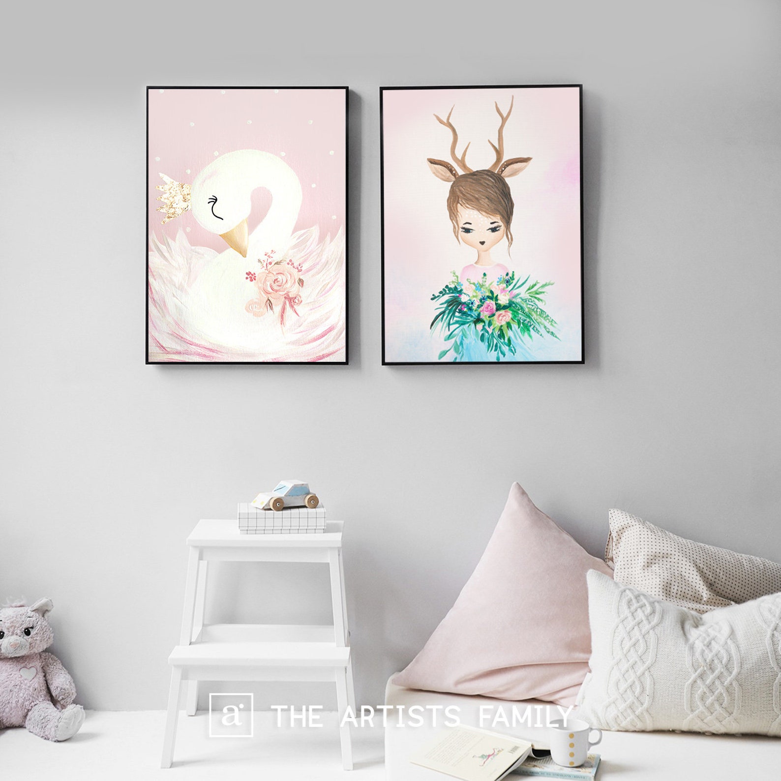 Swan Princess Print Downloadable Prints Pink Art Nursery Decor - Etsy