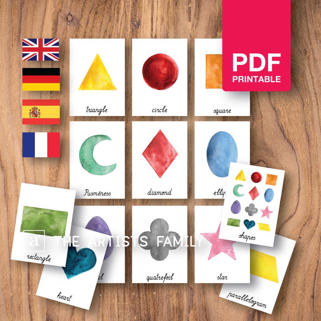 GEOMETRIC SHAPES Card Material Montessori Nomenclature Flash 3 Parts ...
