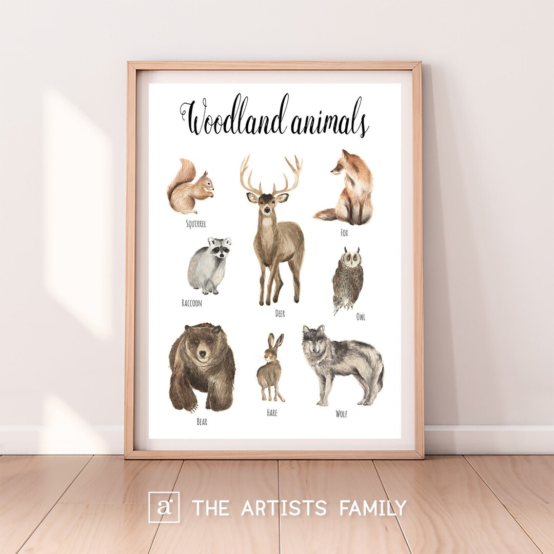 Woodland Animals Downloadable Prints Watercolor Montessori - Etsy