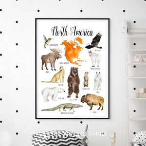 NORTH AMERICA Continent Animals Downloadable Prints Watercolor ...