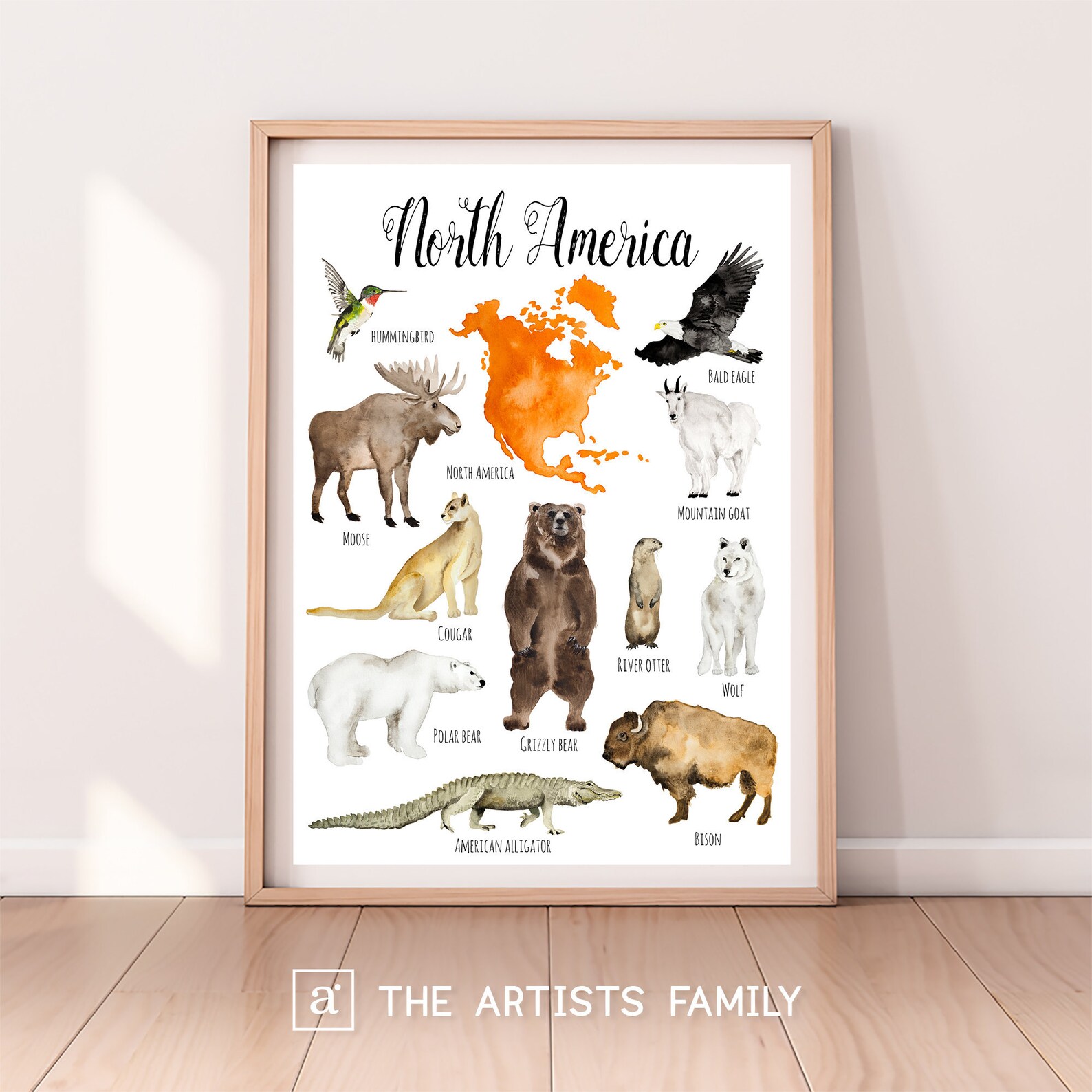 NORTH AMERICA Continent Animals Downloadable Prints Watercolor - Etsy