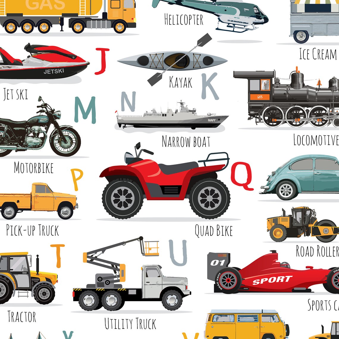 Autos Alphabet herunterladbare Drucke Montessori pädagogische - Etsy