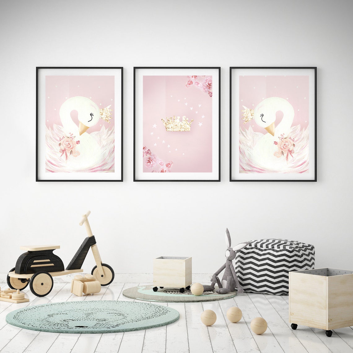 Swan Princess Print Downloadable Prints Pink Art Nursery Decor - Etsy
