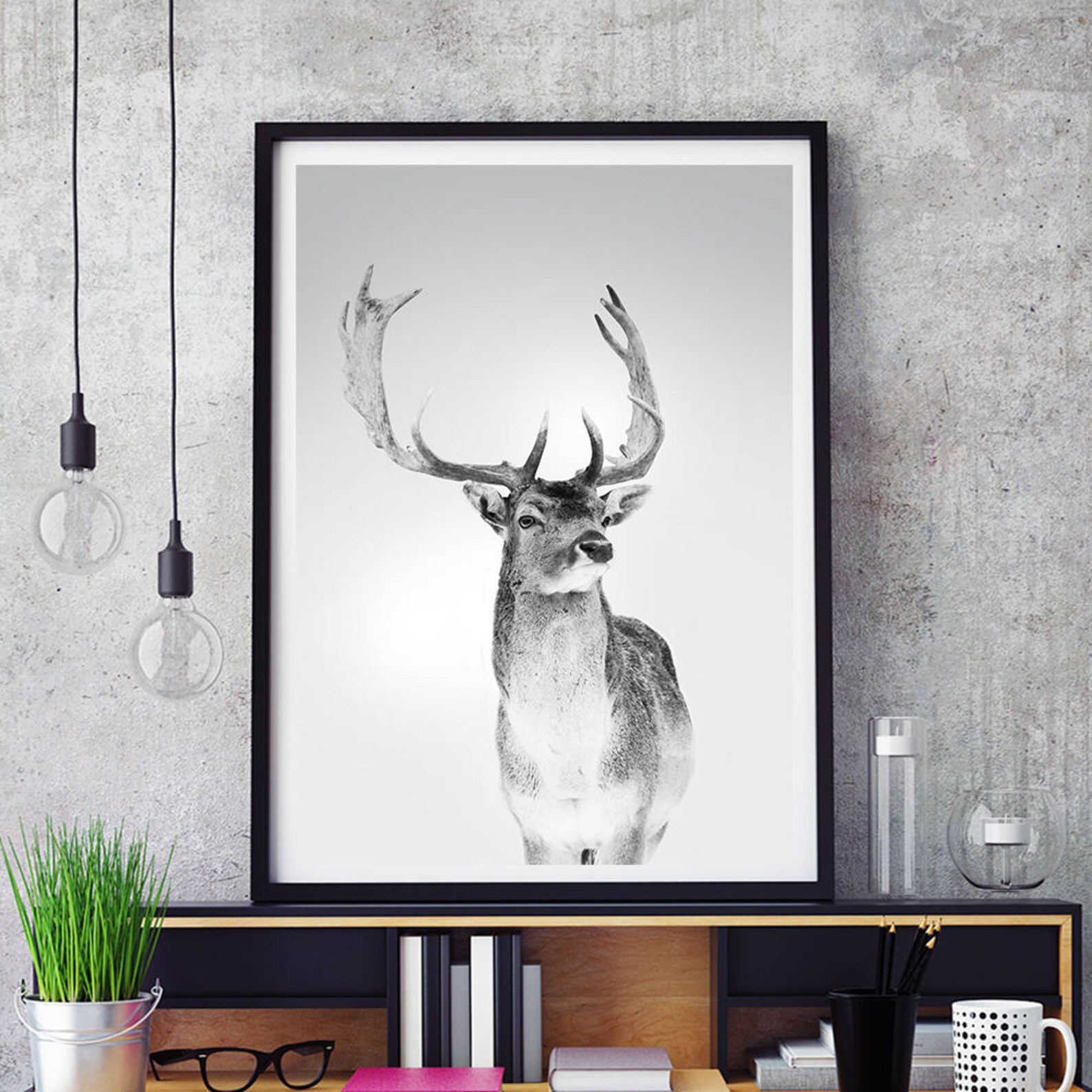 Deer Print DOWNLOADABLE PRINT Wall Art Woodland Animal Modern - Etsy