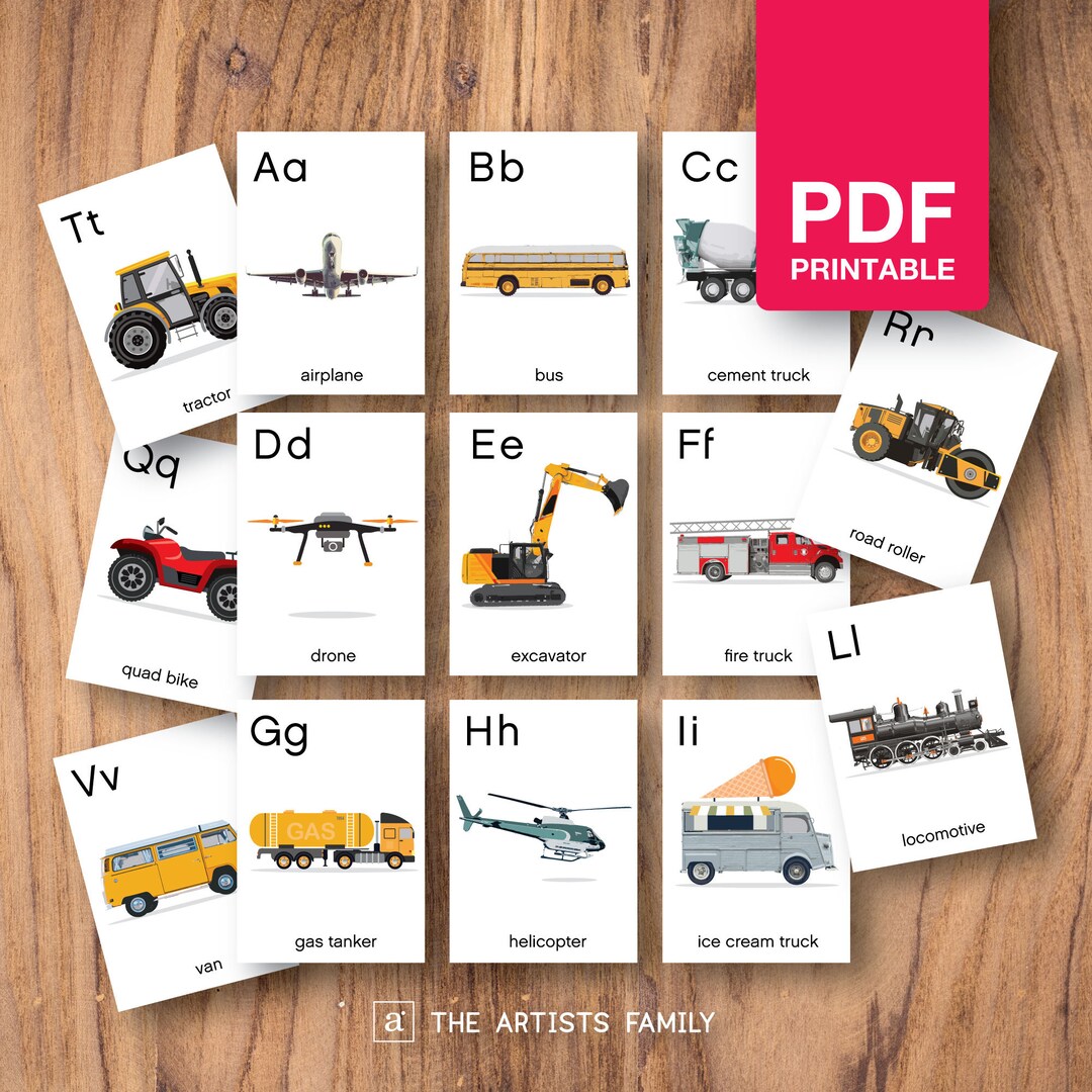 CARS ALPHABET Cards Transport Montessori Flash Educational Material ...