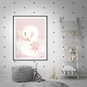 Swan Princess Print Downloadable Prints Pink Art Nursery Decor - Etsy