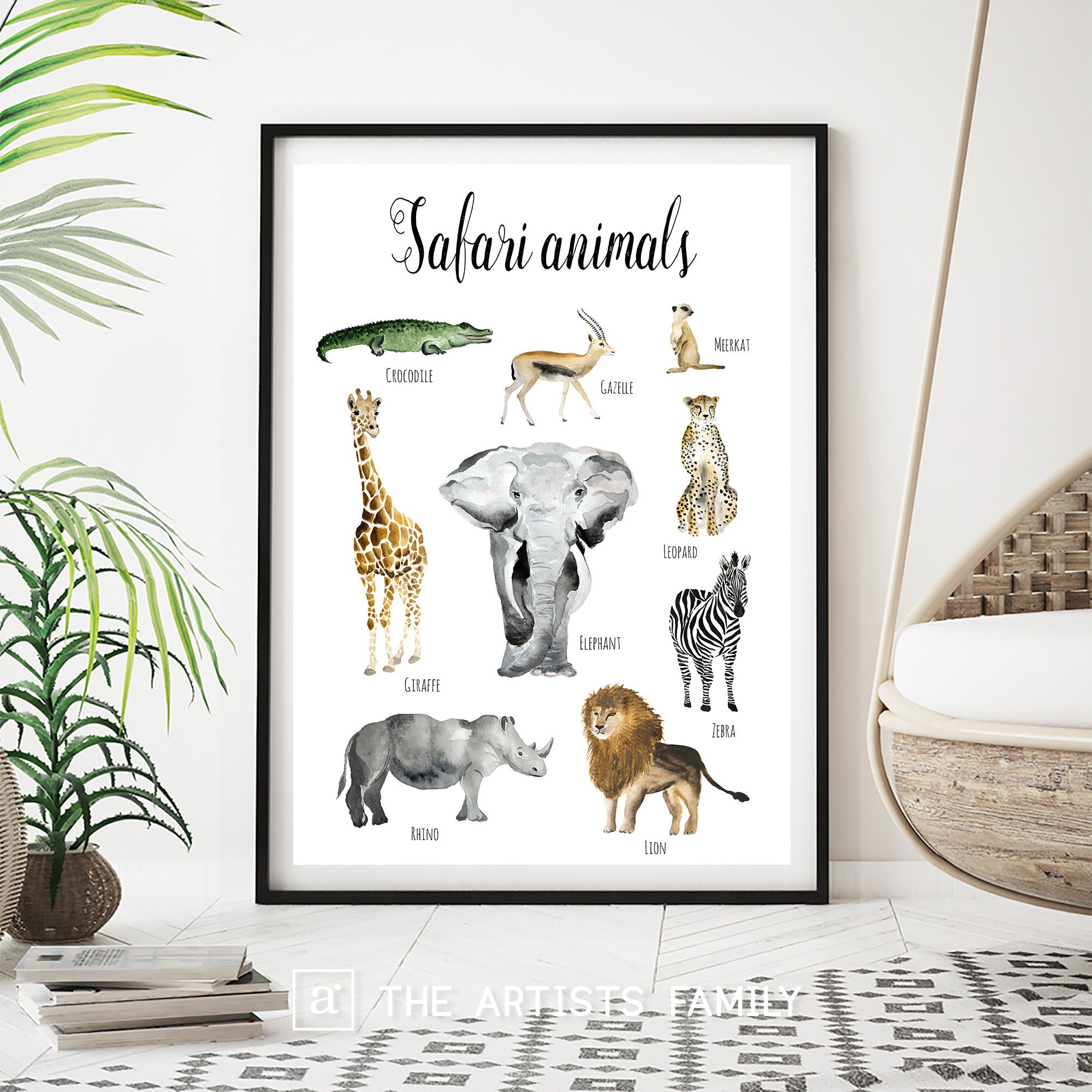 Safari Animals Downloadable Prints WaterColor Montessori | Etsy