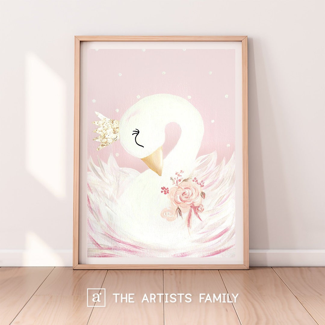 Swan Princess Print Downloadable Prints Pink Art Nursery Decor - Etsy