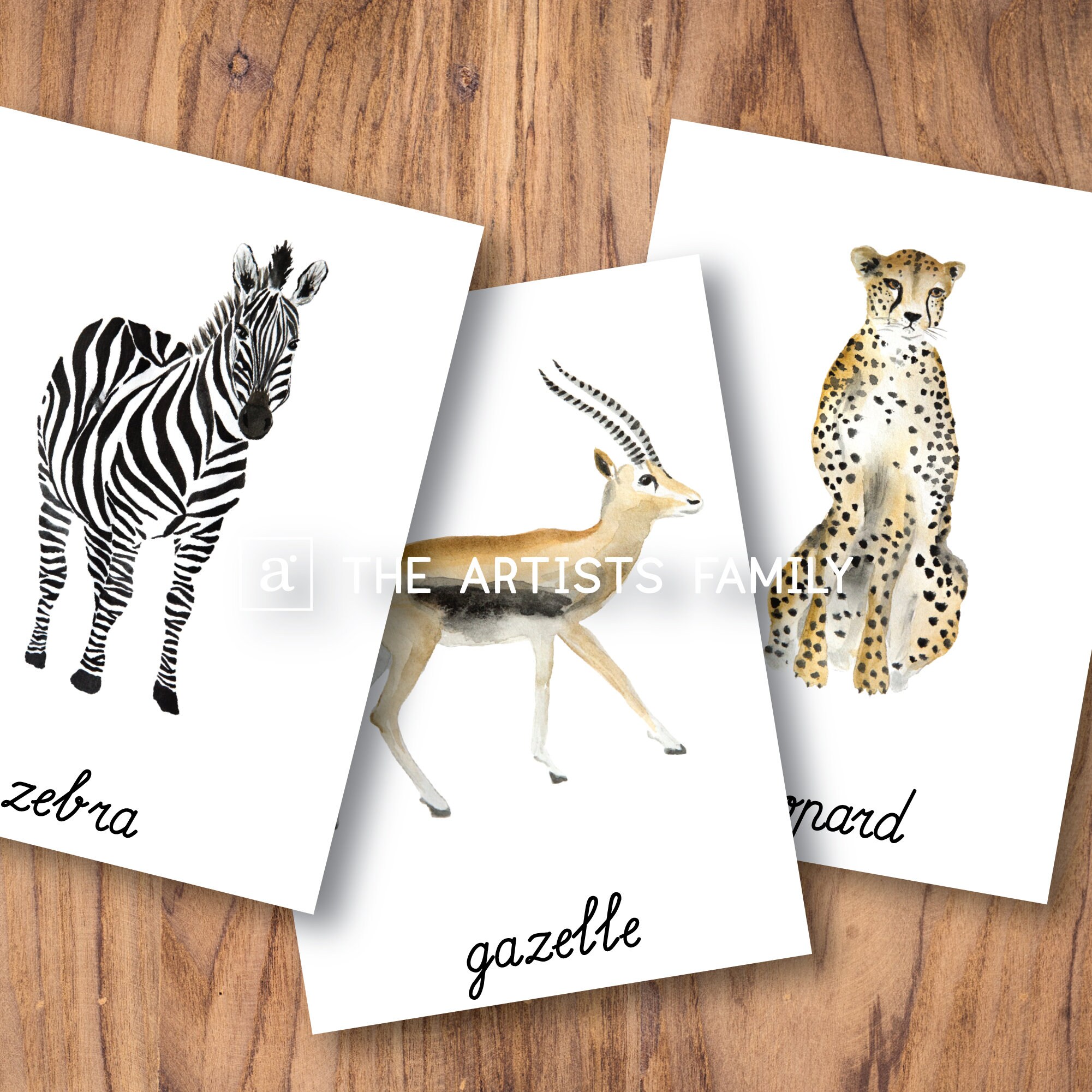 SAFARI ANIMALS Cards Watercolor Montessori Nomenclature Flash - Etsy UK