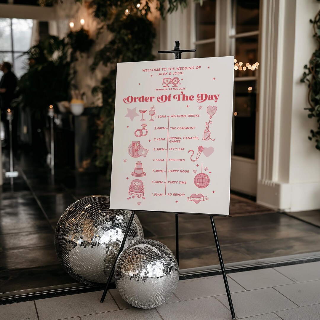 Retro Cartoon Wedding Itinerary Sign: Illustrated Order of Events ...