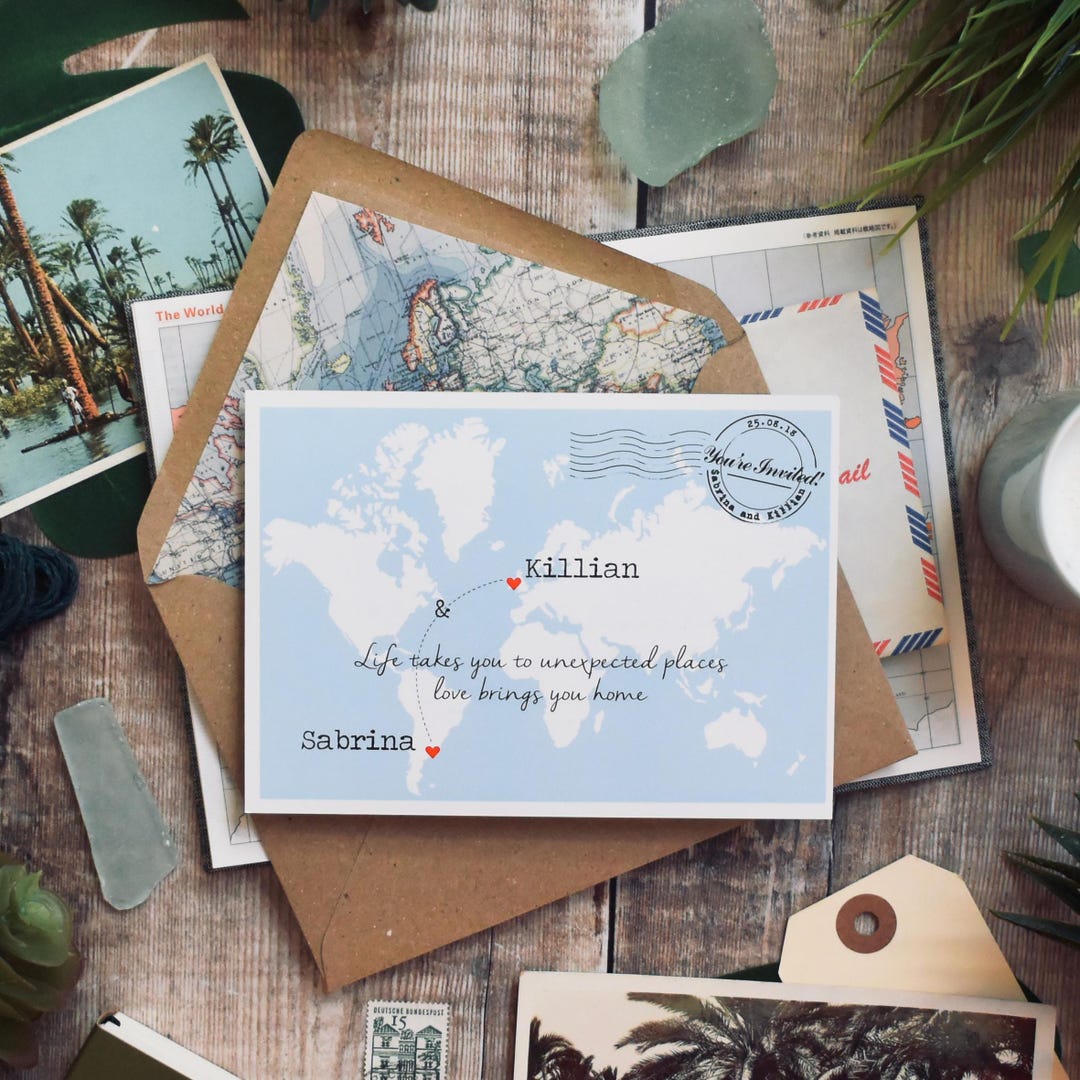 Custom Map Wedding Invitation Postcard: Destination Wedding Stationery ...