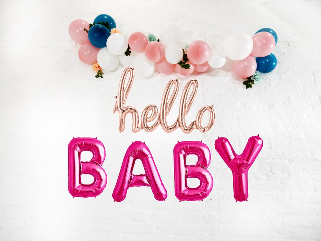 Hello Script Rose Gold Balloons, Hello Baby | Baby Shower | Welcome ...