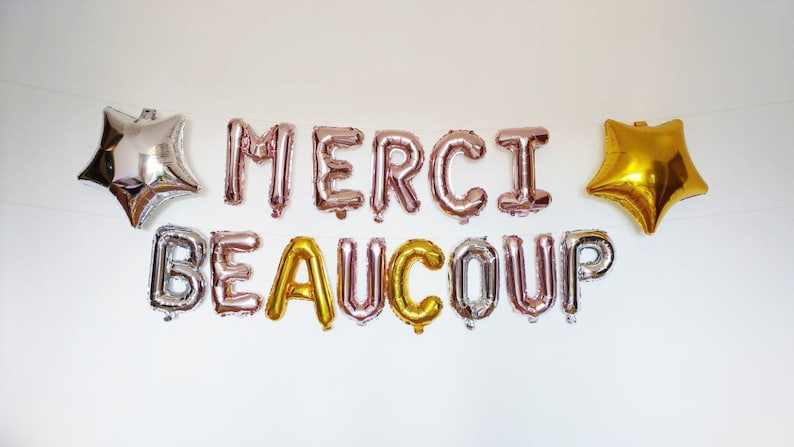 Rose Gold Balloons MERCI BEAUCOUP Letter Ballloons Garland - Etsy