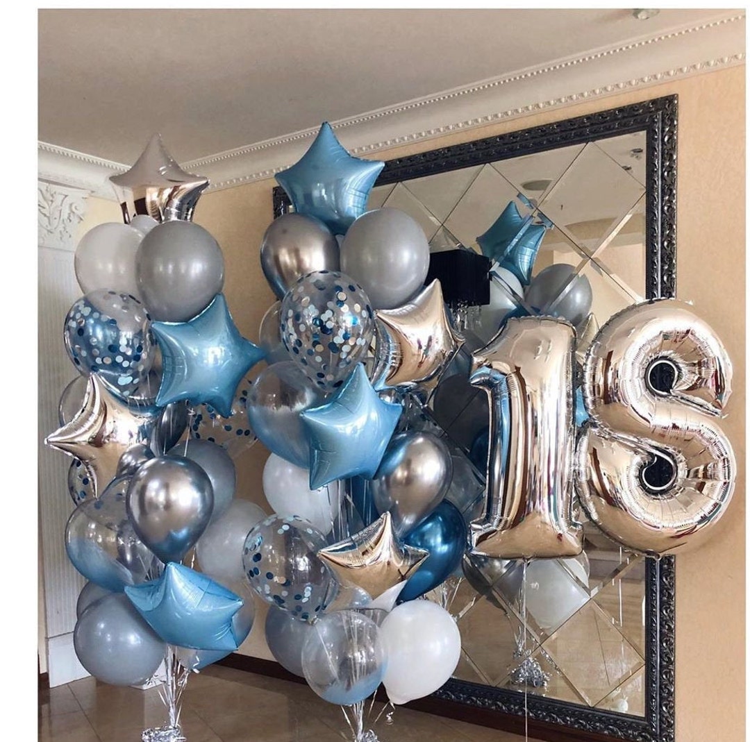 Blue Silver Balloon Bouquet, Party Balloons, Happy 18th Birthday ...