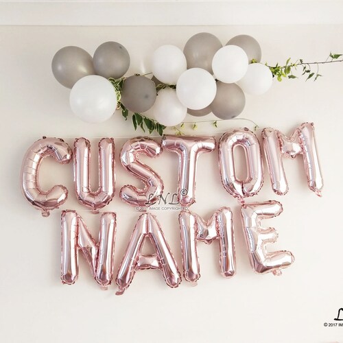 Rose Gold Custom Name Balloons Personalized Cursive Letter - Etsy