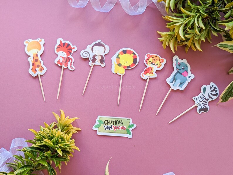 Animal Jungle Safary Happy Birthday Cupcake Toppers Giraffe Zebra Lion ...