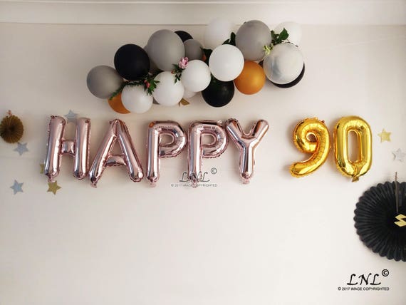 Happy 90 Rose Gold Balloons Birthday Ballloons Garland | Etsy