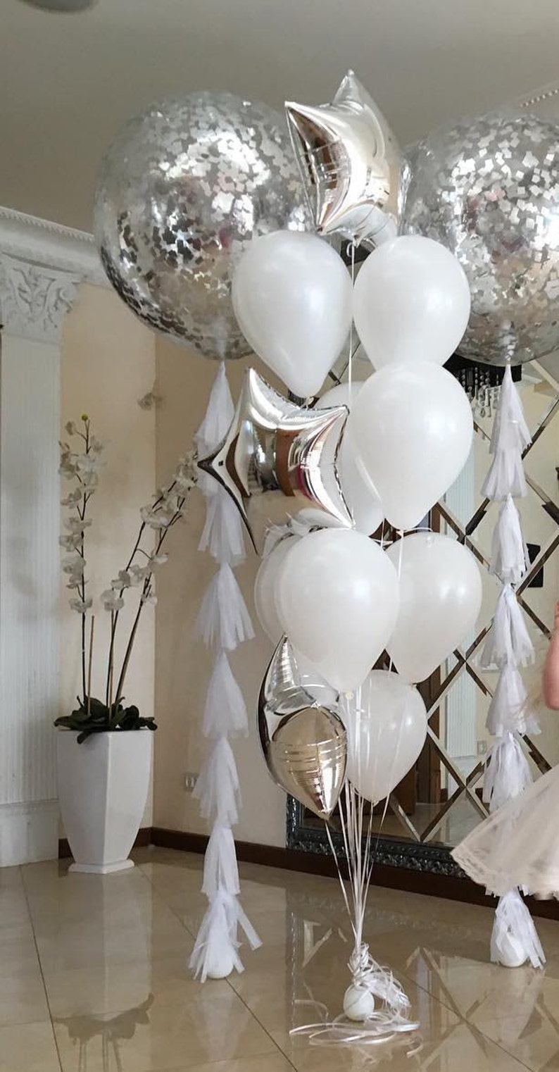 Silver Confetti Balloon Bouquet Party Balloons Baby | Etsy