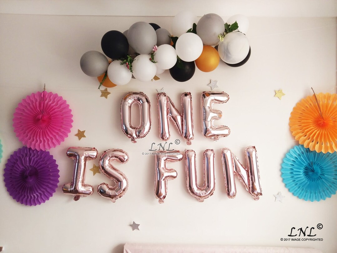 16" Balloons ONE IS FUN Rose Gold Silver Balloons, Party Balloons ...