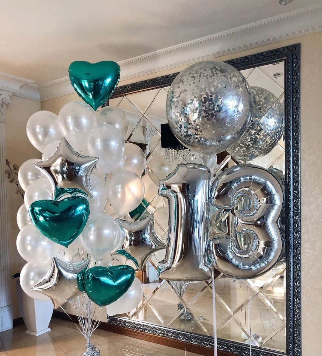 Green Silver Balloon Bouquet, Party Balloons, Happy 18th Birthday ...