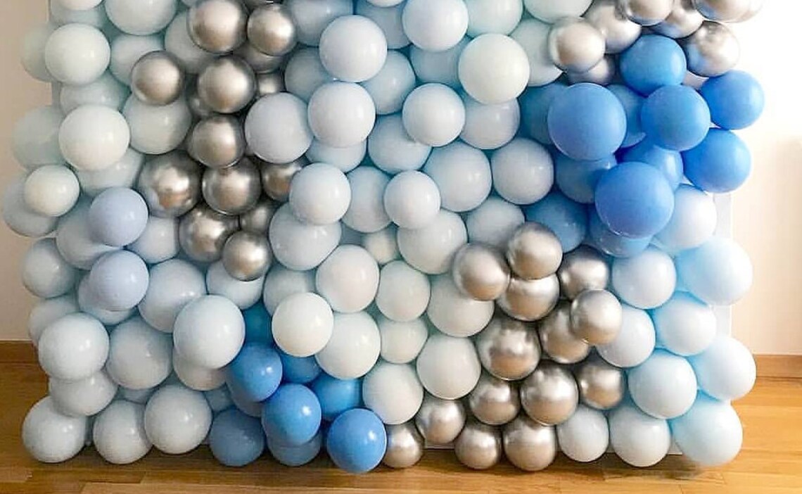 Blue Balloon Wall, Silver Balloons, Baby Shower Decorations, Happy ...
