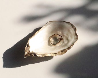 White and Gold Oyster Shell Ring Dish, Ring Holder, Ring Bowl - Etsy