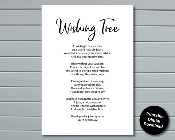 Wishing Tree Poem Wedding Sign A4 Printable Digital Download | Etsy