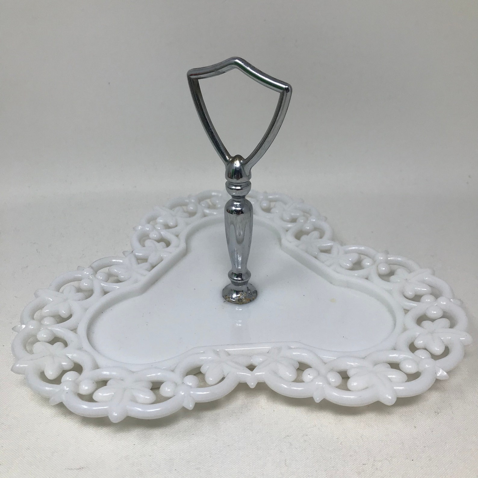 Milk Glass Condiment Holder /vintage Milk Glass Tray Chrome Handle ...