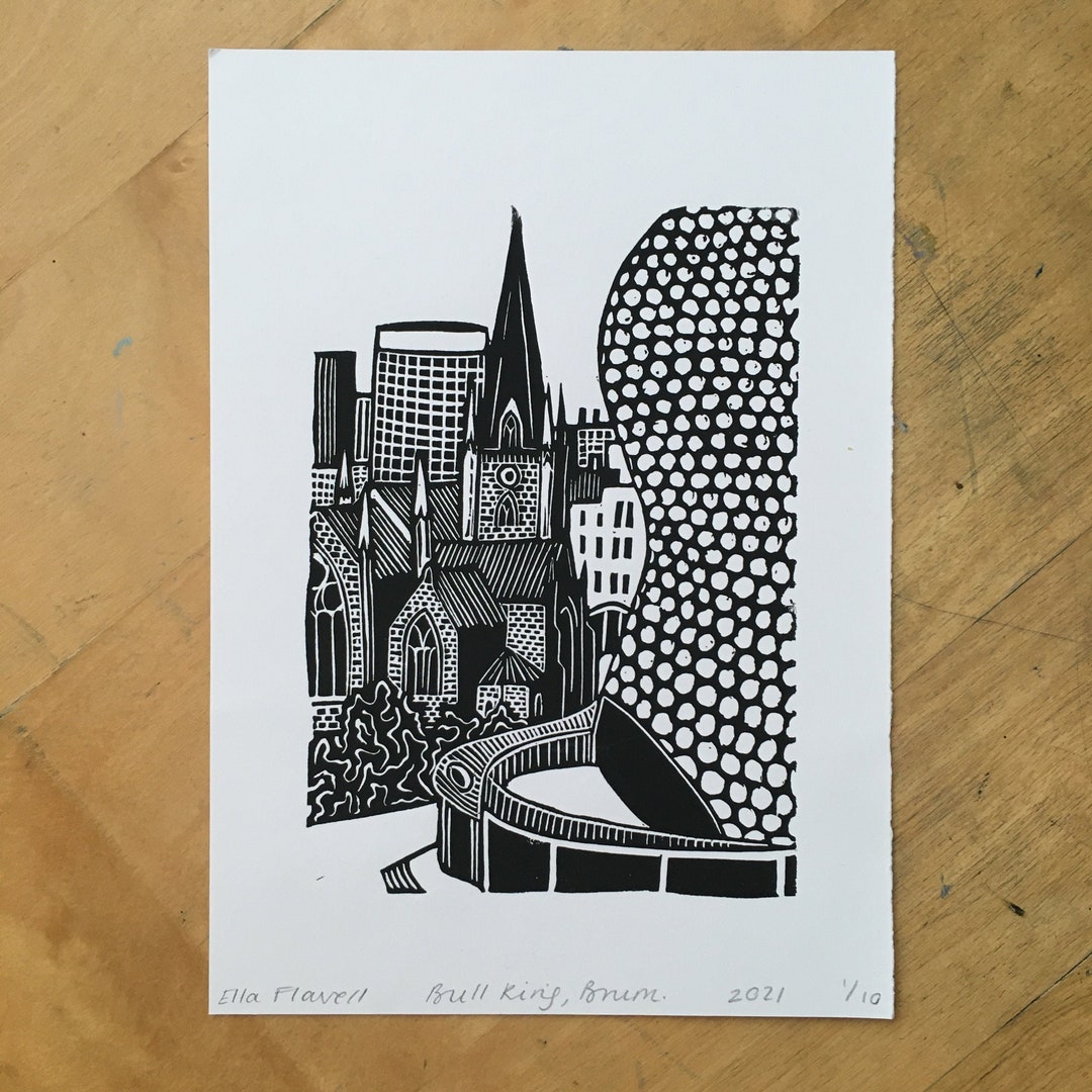 Bull Ring, Birmingham - Original Handmade Linocut Print - Etsy Australia
