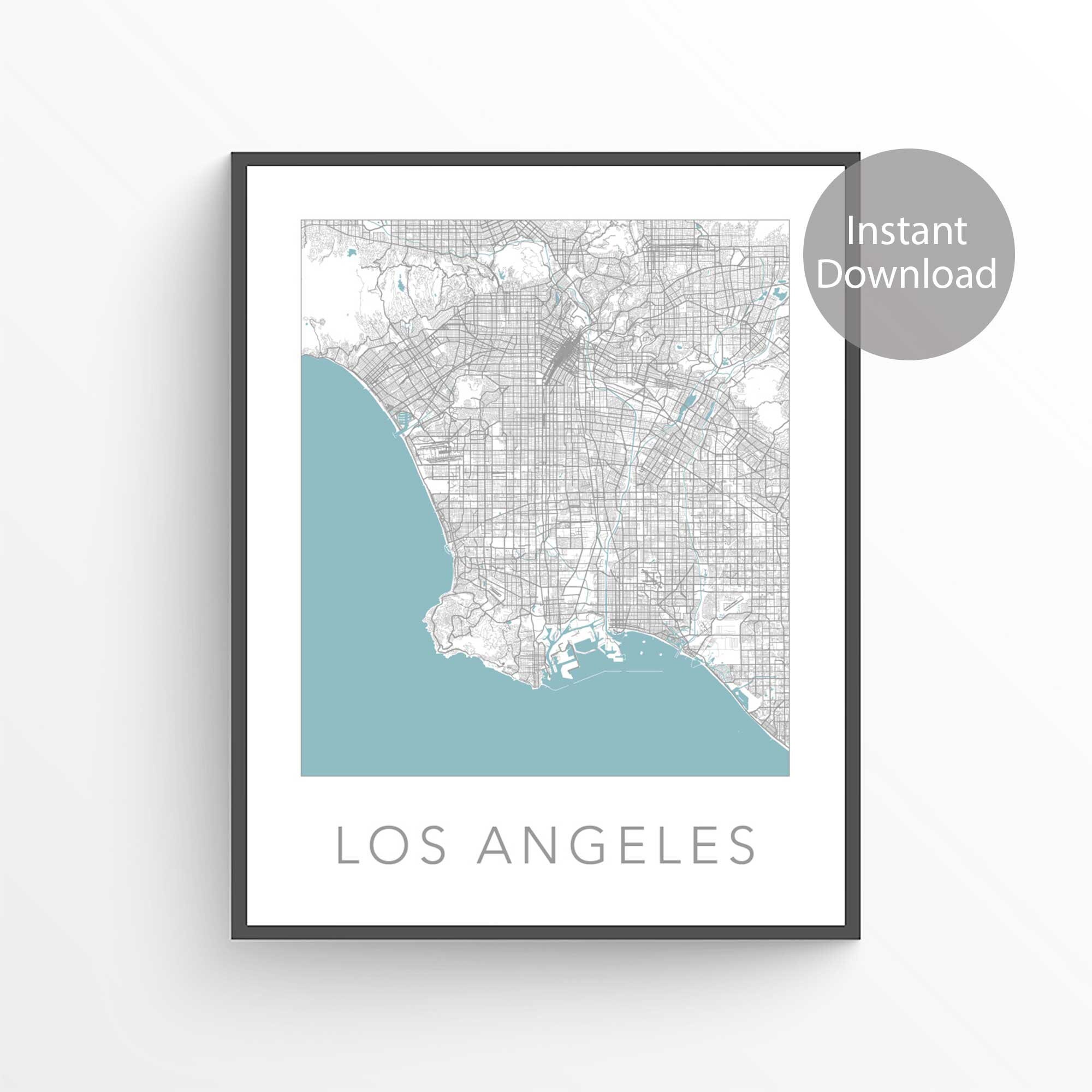 Los Angeles Map Digital Los Angeles Poster Los Angeles | Etsy