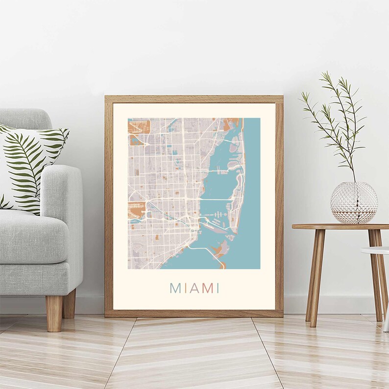 Miami Map Miami Poster Miami Print Map of Miami Miami - Etsy