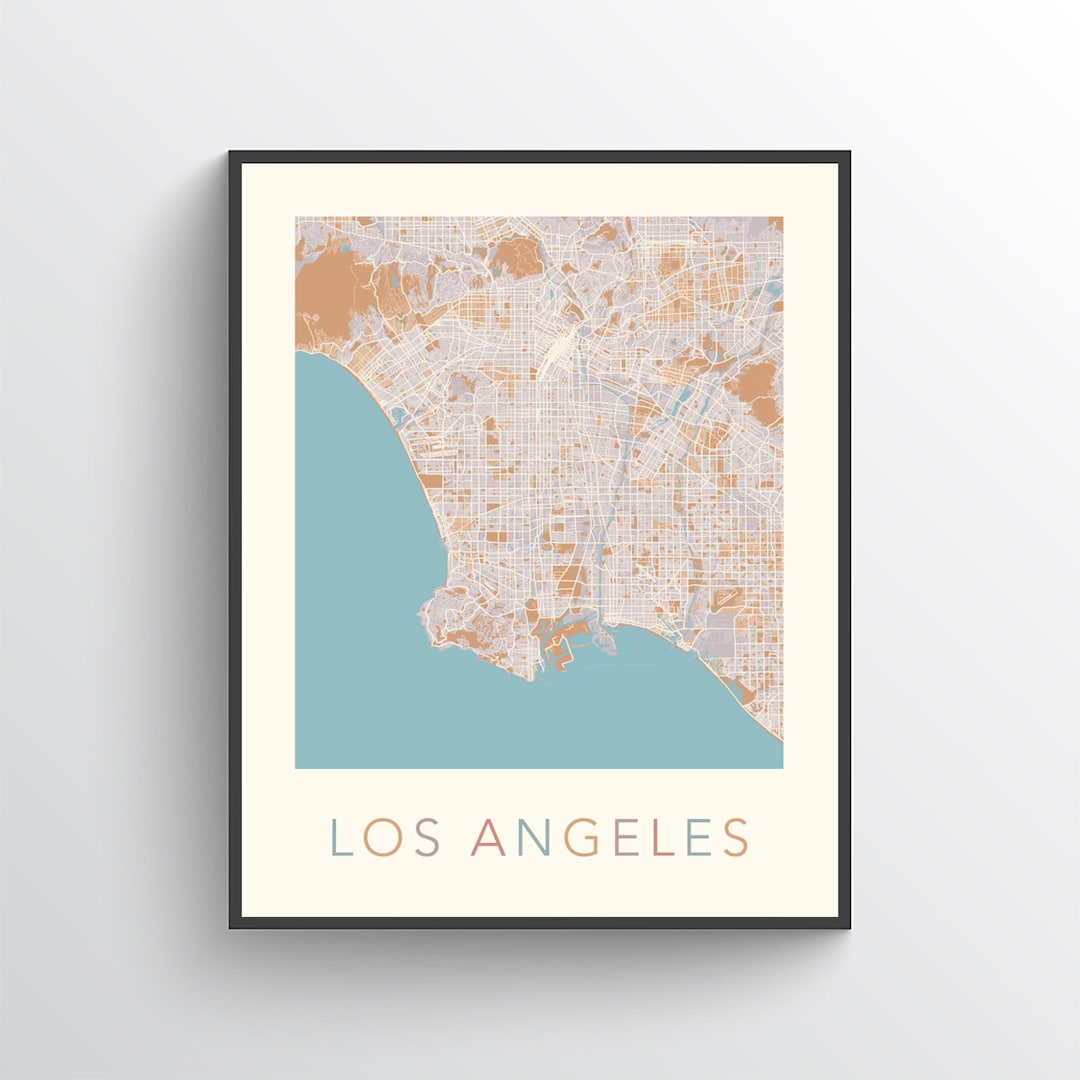 Los Angeles Map, Los Angeles Poster, Los Angeles Print, Map of Los ...