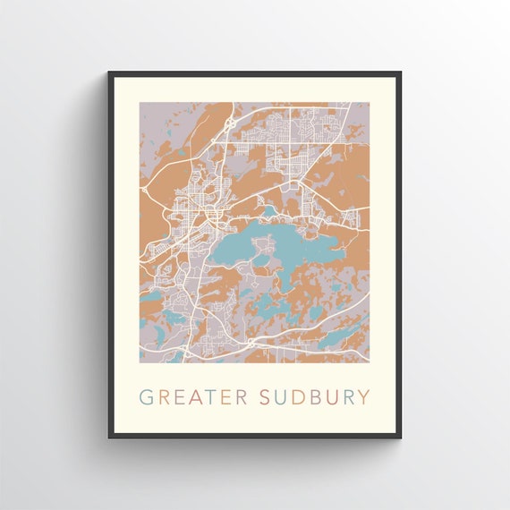 Greater Sudbury Map Greater Sudbury ON Sudbury Poster | Etsy