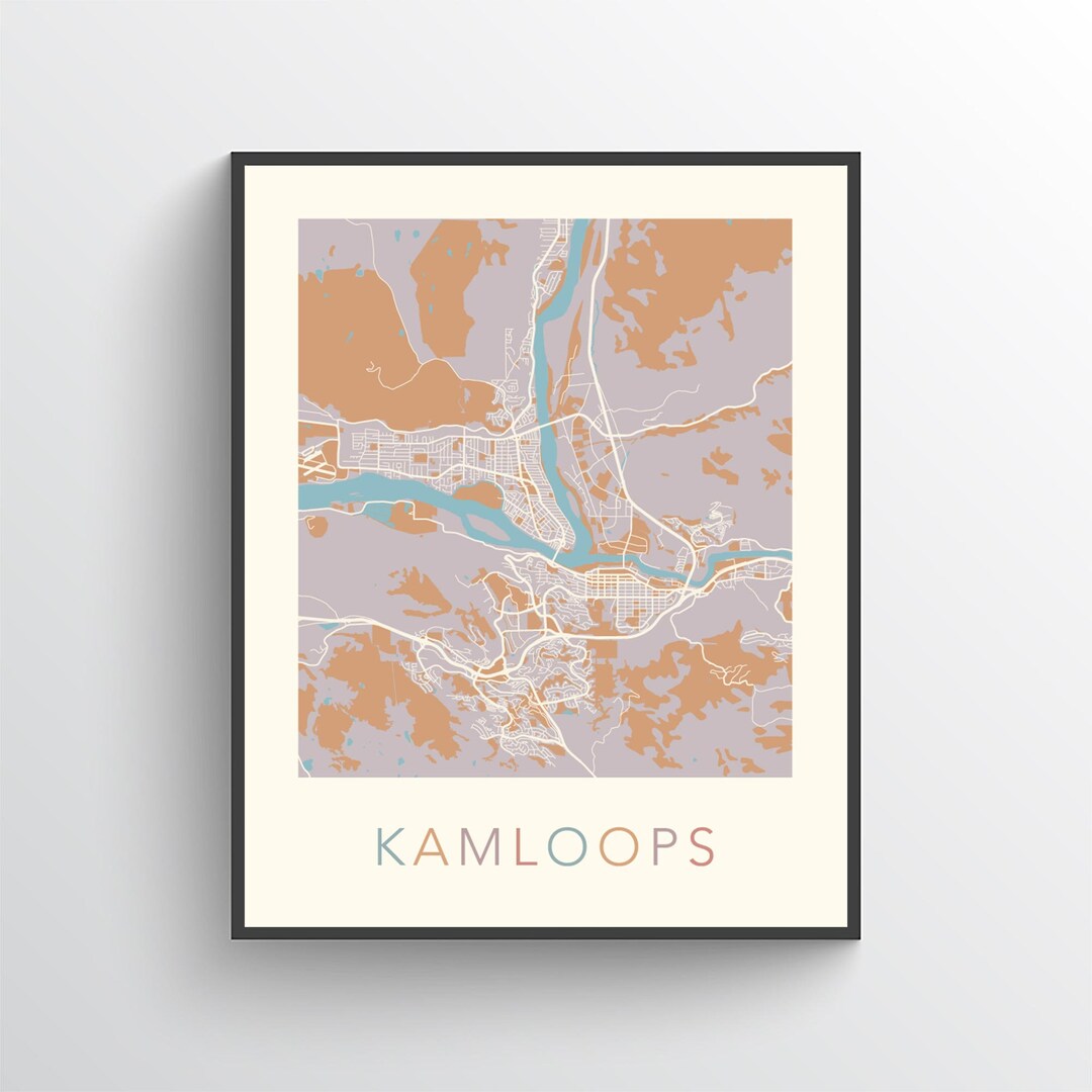 Kamloops Map, Kamloops BC, Kamloops Poster, Kamloops Art, Kamloops Gift ...