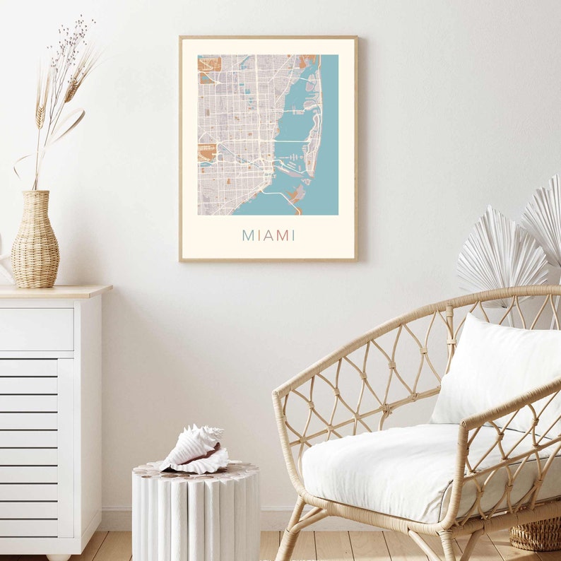 Miami Map Miami Poster Miami Print Map of Miami Miami - Etsy